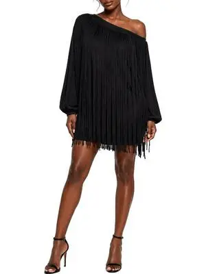 DAI MODA Off The Shoulder Fringe Minidress - Black