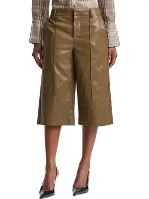 Avec Les Filles Pintuck Faux Leather Trouser Shorts - Deep Moss