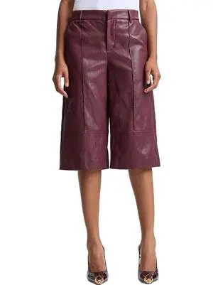 Avec Les Filles Pintuck Faux Leather Trouser Shorts - Wine