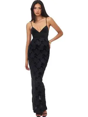 MISS CIRCLE NEW YORK Quinsley Velvet Crystal Lace Maxi Dress - Black