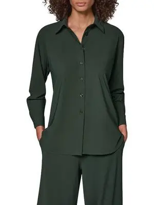 Donna Karan New York Stretch Long Sleeve Button Front Shirt - Blk Forest