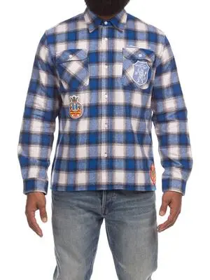 BILLIONAIRE BOYS CLUB Bb Society Check Cotton Twill Button-up Overshirt - Lapis Blue
