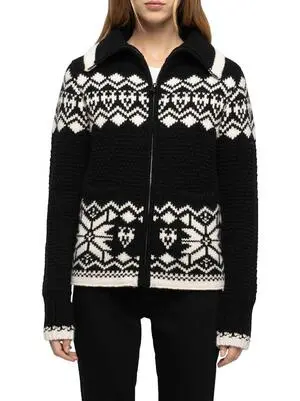Zadig&Voltaire Gildas Pattern Front Zip Wool & Cashmere Cardigan - Black