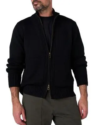 LIVERPOOL Heavyweight Cotton Blend Full Zip Sweater Black