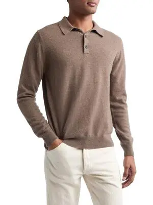 Sunspel Long Sleeve Cashmere Polo - Bakelite
