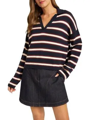 Matty M. Brey Striped Henley Sweater - Navy/wine