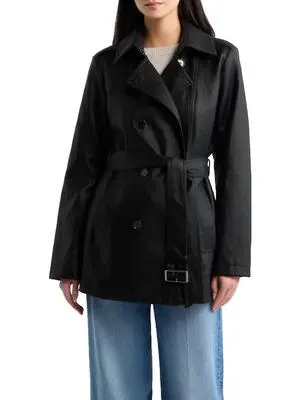 Michael Kors Faux Leather Trench Coat - Black