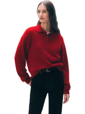 WHITE & WARREN Cashmere Waffle Polo Sweater In Size - Red