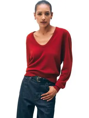 WHITE & WARREN Cashmere Scoopneck Sweater In Size - Red