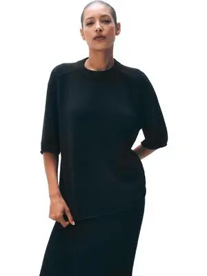 WHITE & WARREN Cashmere Oversized Tee Top In Size - Black