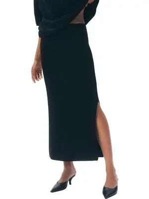 WHITE & WARREN White & Warren Cashmere Midi Skirt In Black Size XS Black