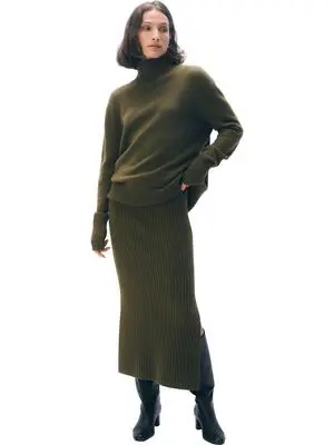 WHITE & WARREN White & Warren Cashmere Midi Skirt In Deep Olive Size XS Deep Olive