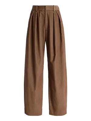 KALLMEYER Joel Pleated Cotton Wide-leg Pants - Brown