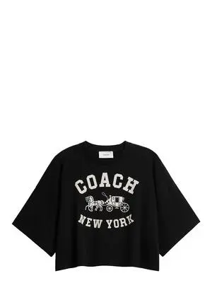 COACH Short Sleeve Wide Cropped Crewneck T-shirt In Organic Cotton - Black