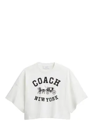 COACH Short Sleeve Wide Cropped Crewneck T-shirt In Organic Cotton - Ivory