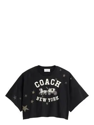 COACH Star Short Sleeve Wide Cropped Crewneck T-shirt In Organic Cotton - Black