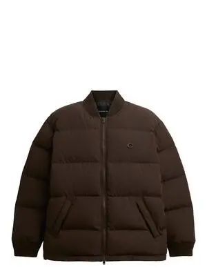 COACH Mid Length Puffer Jacket With Rib - Brown
