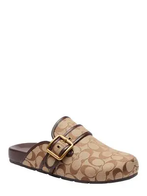 COACH Archival Buckle Clog With Signature Sateen Jacquard - Khaki/maple