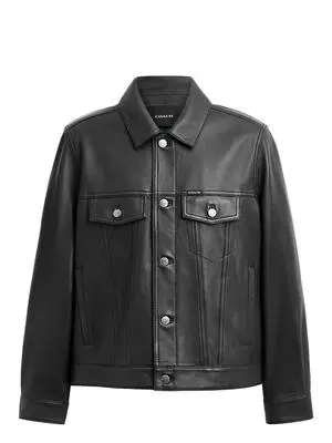 COACH OUTLET Leather Trucker Jacket - Black