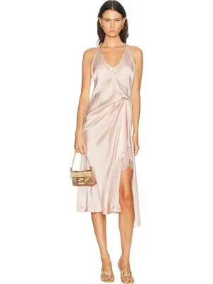 MAISON MARGIELA Lace Slip Midi Dress In Rose - Light Rose