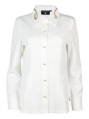 LAINES LONDON Laines Couture Crystal & Pearl Snake Collar Shirt - White