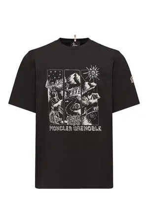 Moncler Mountain Landscape Print Cotton T-Shirt Black