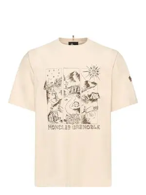 Moncler Mountain Landscape Print Cotton T-shirt - White