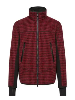 Moncler Wool Blend Vichy Zip-Up Sweatshirt Red