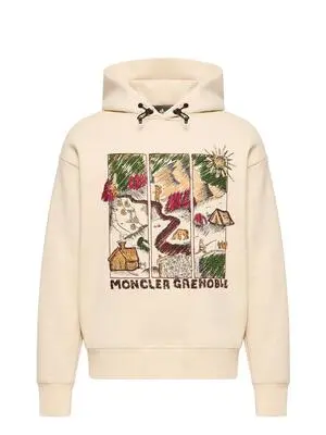 Moncler Mountain Landscape Print Cotton Blend Hoodie - White