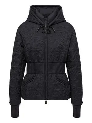 Moncler Etaules Leaf Embroidered Hooded Short Down Jacket - Blue