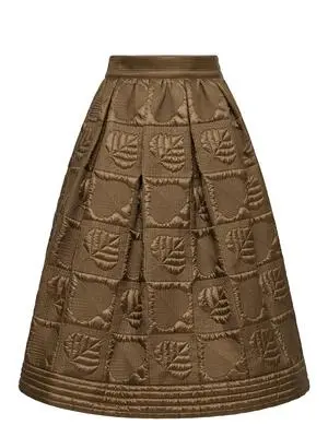 Moncler Leaf-Quilted Padded A-Line Skirt Brown