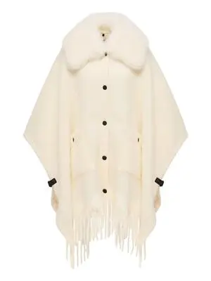 Moncler Shearling Collar Mohair, Alpaca & Wool Blend Cape White