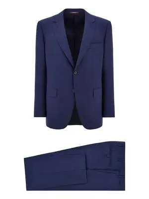 Canali And Dark Brown Near-solid Wool Suit - Blue