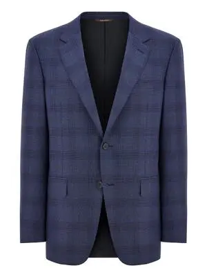 Canali And Sand Wool Overcheck Regular-fit Jacket - Blue