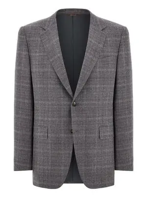 Canali Gray Wool Overcheck Single-breasted Regular-fit Jacket - Grey