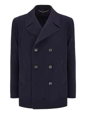Canali Navy Wool Double-breasted Unlined Kei Coat - Blue