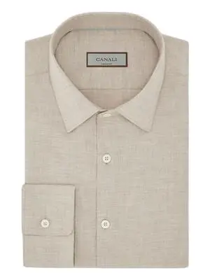 Canali Melange Cotton And Cashmere Regular-fit Shirt - Beige