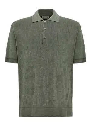 Canali Olive Wool And Silk Flat-rib Polo Shirt - Green