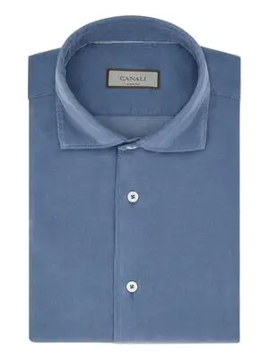 Canali Garment Dyed Cotton Velvet Regular-fit Shirt - Light Blue