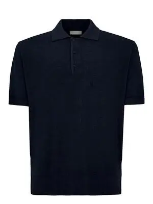 Canali Navy Wool And Silk Flat-rib Polo Shirt - Blue