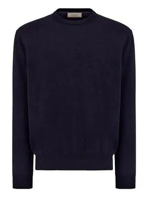Canali Navy Cashmere Long-sleeved Crew Neck - Blue