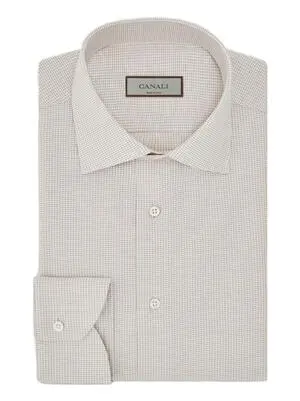 Canali And Beige Cotton Micro-houndstooth Regular-fit Shirt - White