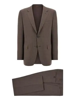 Canali Walnut And Light Blue 150's Wool And Silk Pinstriped Herringbone Regular-fit Suit - Brown