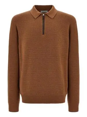 Canali Light Wool And Cashmere Regular-fit Zippered Polo Shirt With Nubuck Inserts - Brown