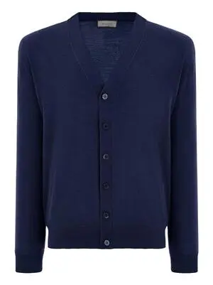 Canali Nuvola Navy Seamless Merino Wool Cardigan - Blue