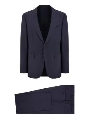 Canali Blue 160's Wool Birdseye Motif Regular-fit Suit Blue