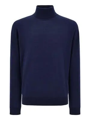 Canali Nuvola Navy Seamless Merino Wool Turtleneck - Blue