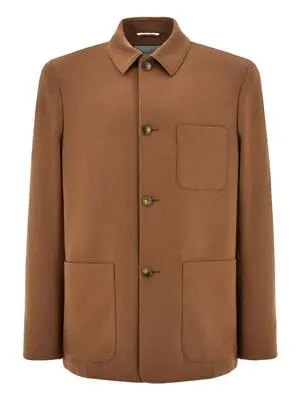 Canali Sand-colored Wool Flannel Relaxed-fit Shirt Jacket - Brown