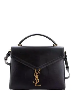 Saint Laurent Cassandra Top Handle Bag Leather Medium Satchel - Black