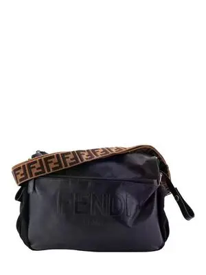 Fendi Logo Diaper Bag Nylon Crossbody Bag - Black